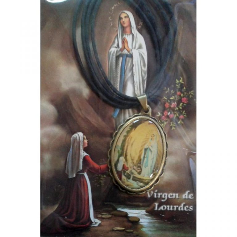 MEDALLA c/ Cordon Lourdes 3.5 x 3 cm aprox. (Incluye Estampa con ...